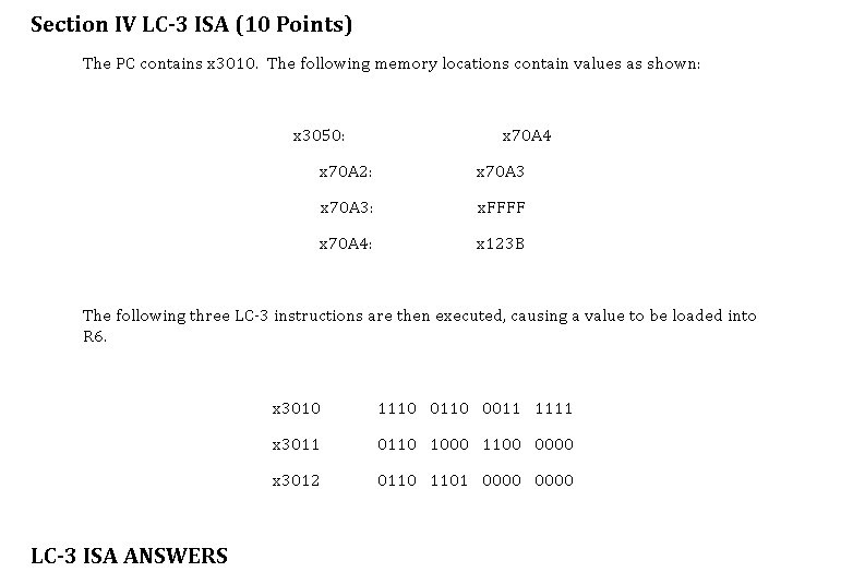 Section IV LC-3 ISA (10 Points) The PC contains | Chegg.com