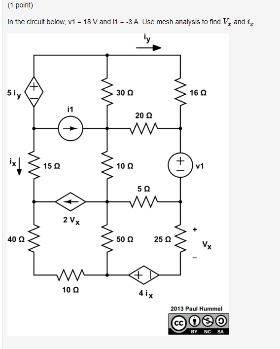 Solved In the circuit below, v1=18 V and i1=−3 A. Use mesh | Chegg.com