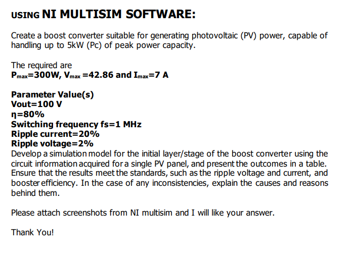 USING NI MULTISIM SOFTWARE: Create a boost converter | Chegg.com