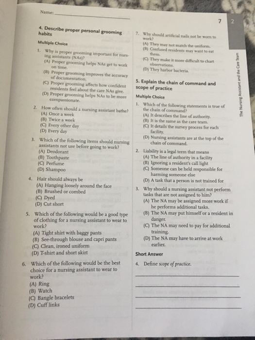 Solved Name 4. Describe proper personal grooming 7. Why | Chegg.com