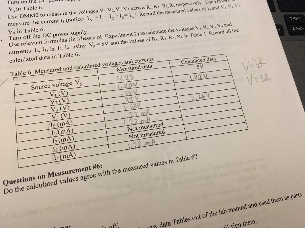 Solved Table 6 Measured And Calculated Voltages And Currents 