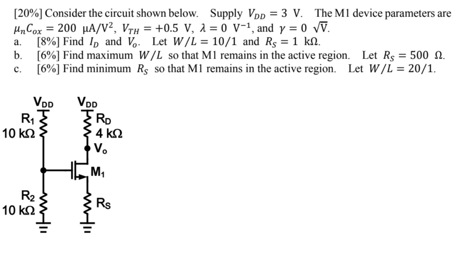 Solved [20%] Consider the circuit shown below. Supply Vpp = | Chegg.com