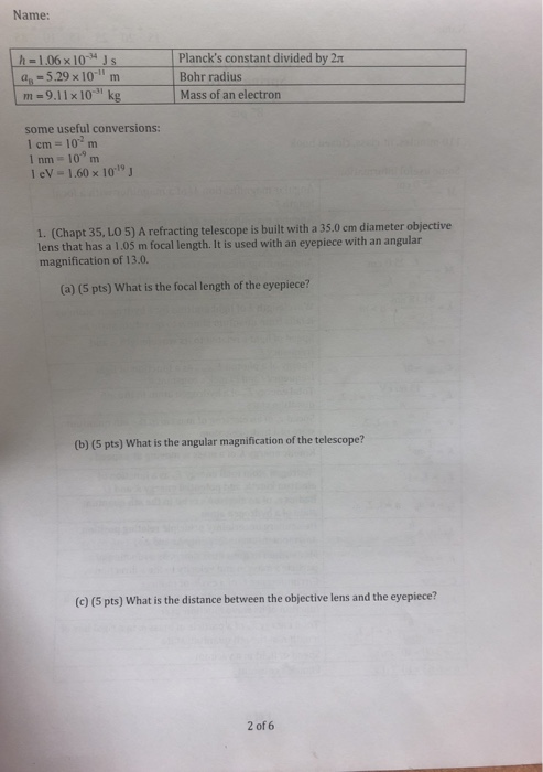 Solved Name: | Planck's constant divided by 2a h=1.06 × | Chegg.com