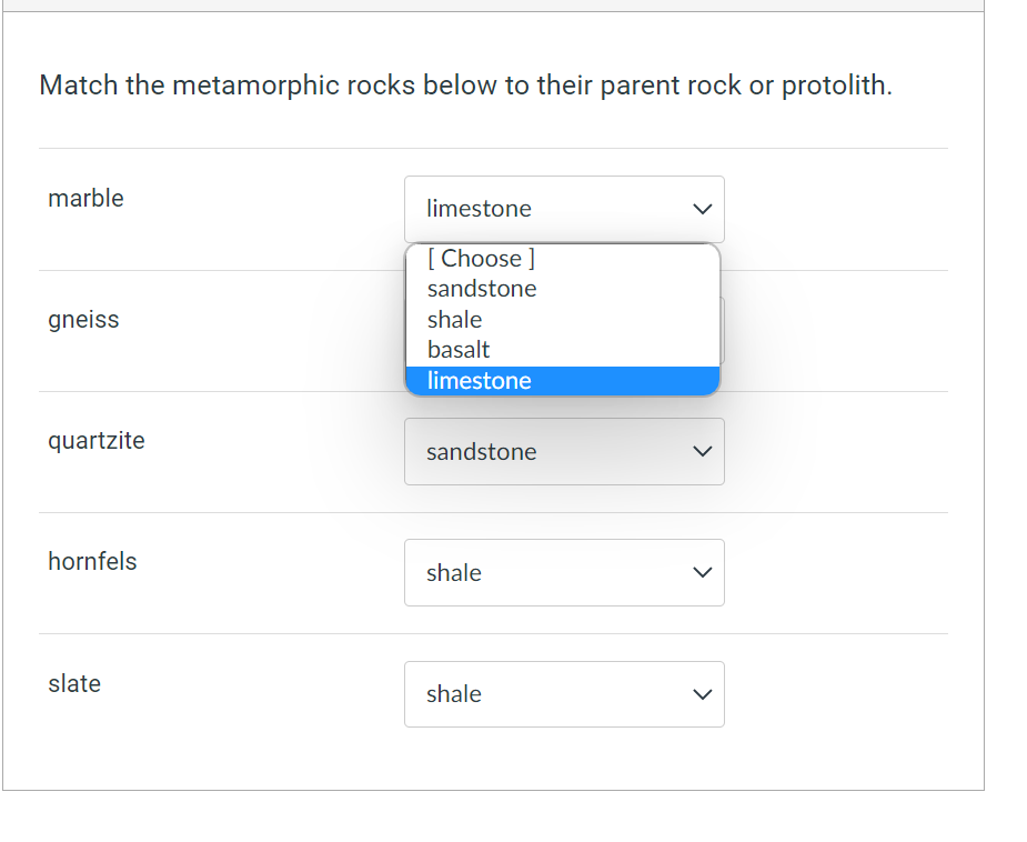 Solved Match the metamorphic rocks below to their parent | Chegg.com