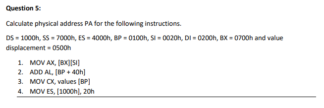 Solved Question 5: Calculate physical address PA for the | Chegg.com