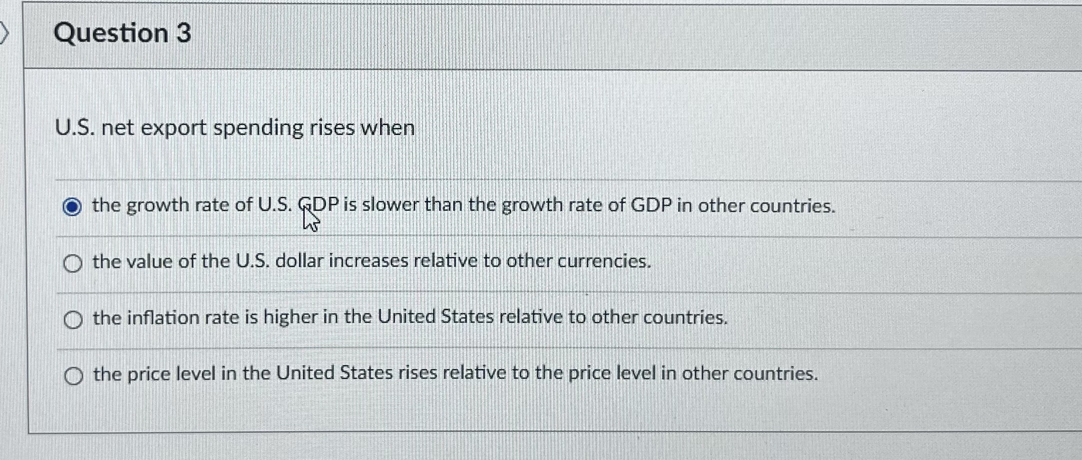Solved Question 3U.S. ﻿net export spending rises whenthe | Chegg.com