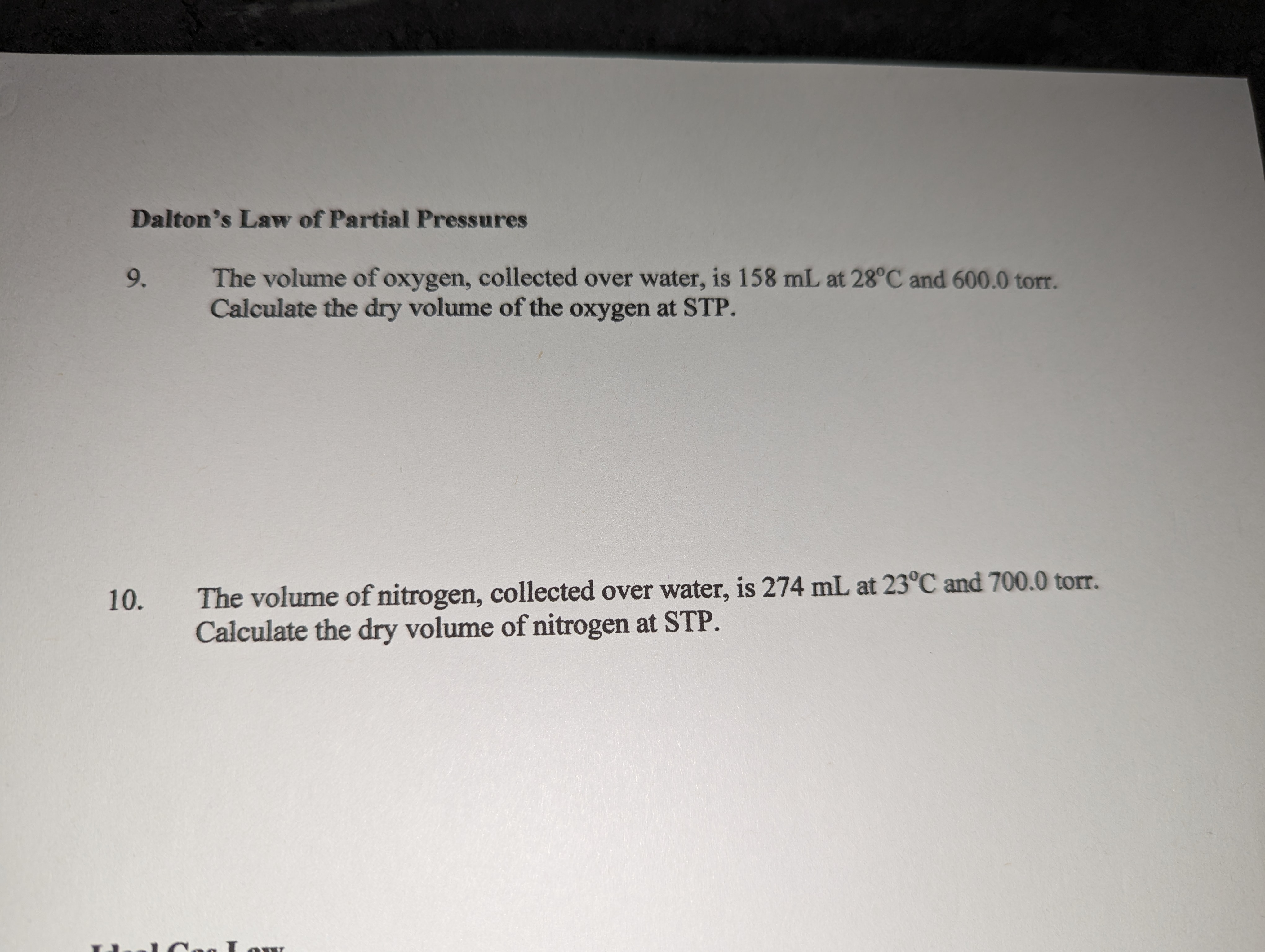 Solved Dalton's Law of Partial Pressures 9. The volume of | Chegg.com