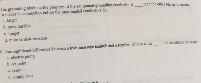Solved The grounding blade on the plug cap of the equipment | Chegg.com