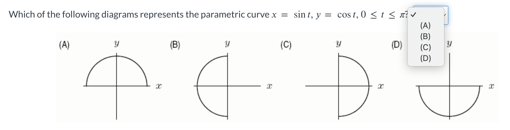 Solved ents the parametric curve x=sint,y=cost (B) (C) | Chegg.com