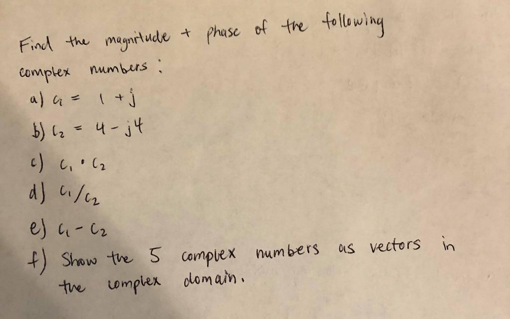 Solved Find the magnitude + phase of the following complex | Chegg.com