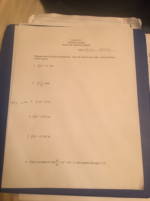 Solved MATH 117 Technical Calculus Homework Definite | Chegg.com