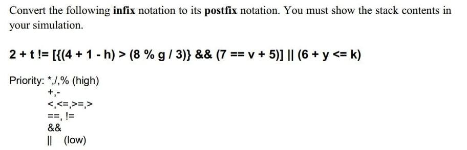 Solved Convert the following infix notation to its postfix | Chegg.com