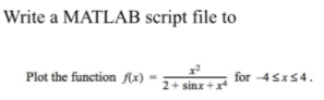 Solved Write a MATLAB script file to Plot the function (x) | Chegg.com