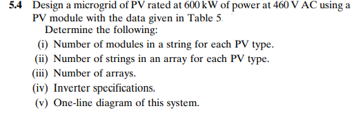 Solved 5.4 Design a microgrid of PV rated at 600 kW of power | Chegg.com