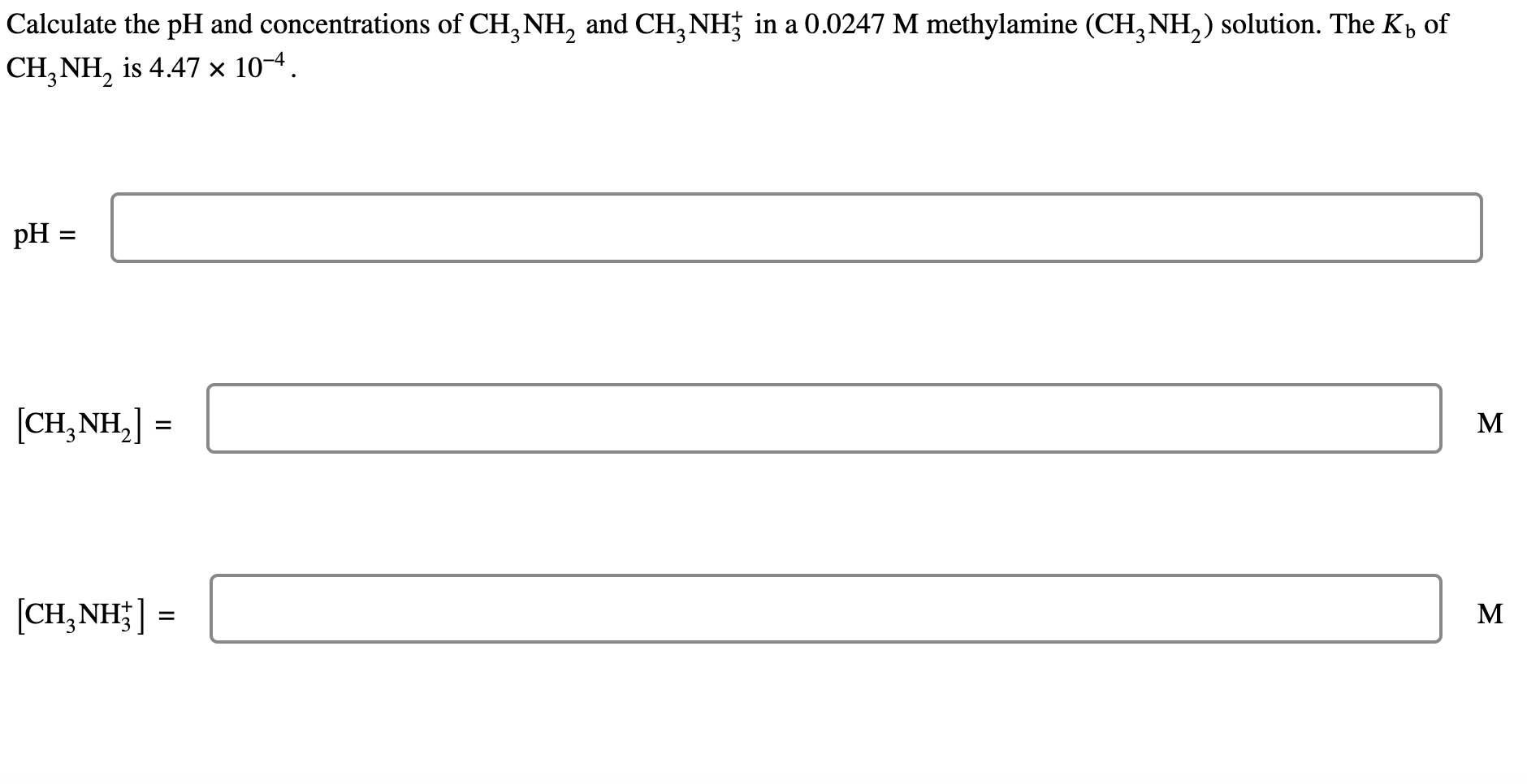 Solved Calculate the pH and concentrations of CH3NH2 and | Chegg.com