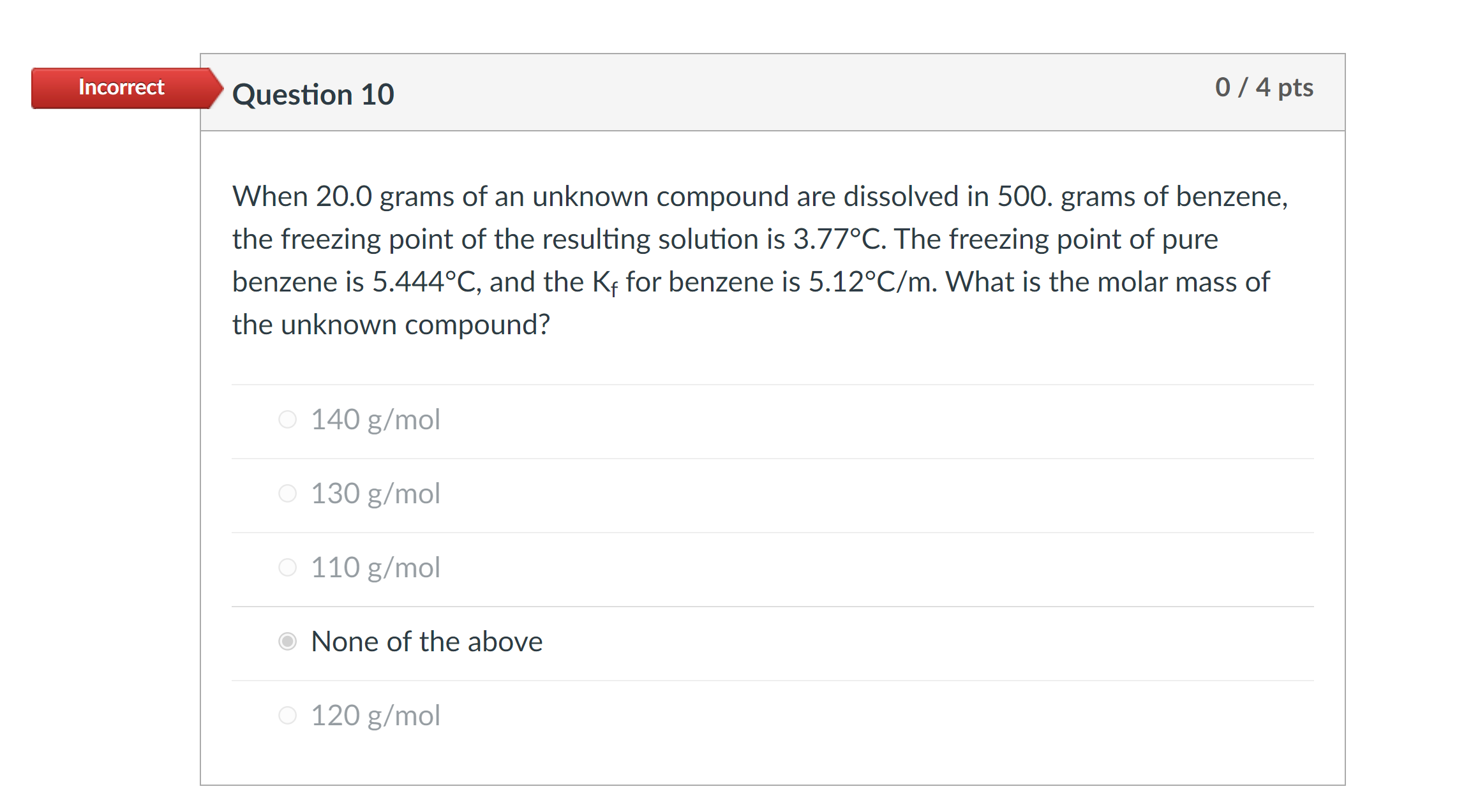 Solved When 20.0 grams of an unknown compound are dissolved | Chegg.com