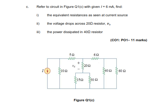 Solved C. Refer to circuit in Figure Q1(c) with given /= 6 | Chegg.com