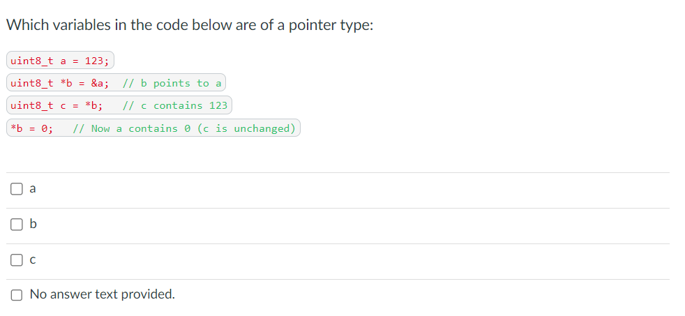 Solved Which variables in the code below are of a pointer | Chegg.com