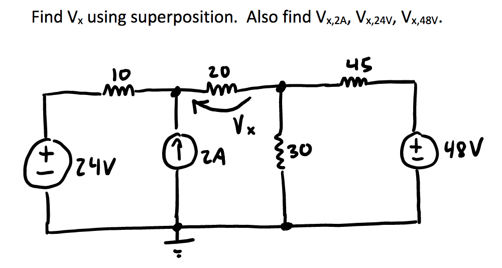 Solved Find Vx using superposition. Also find Vx.2a, Vx,24v, | Chegg.com