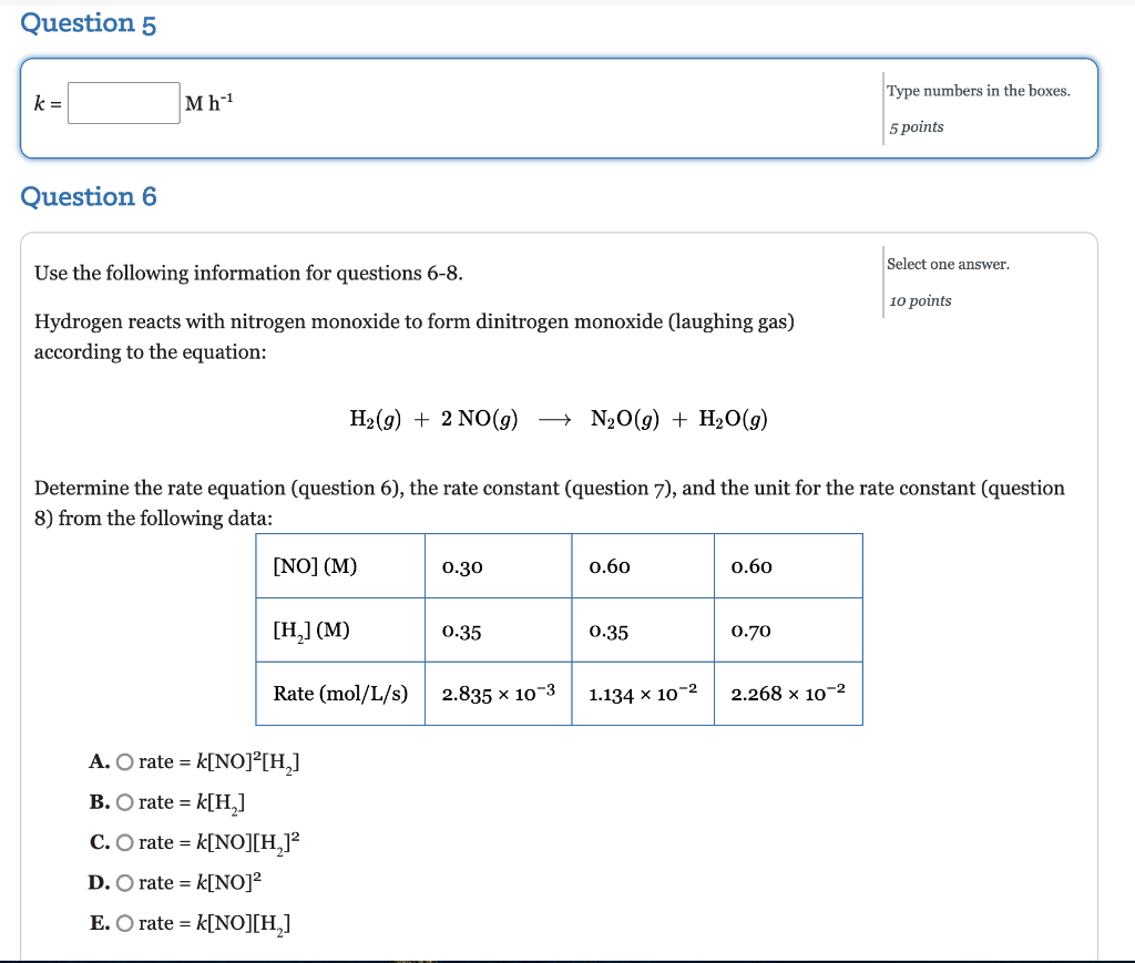 Solved Question 5 k=Mh−1 Type numbers in the boxes. 5 points | Chegg.com