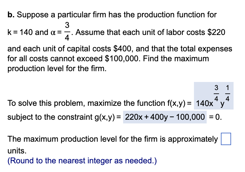 Solved b. Suppose a particular firm has the production | Chegg.com