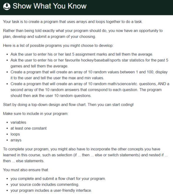 Solved Show What You Know Your task is to create a program | Chegg.com