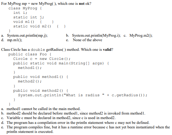 Solved For MyProg mp new MyProg(), which one is not ok? | Chegg.com