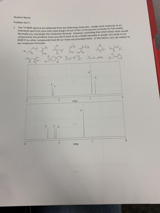 Solved Student Name: Problem Set 5 1. The 'H NMR spectra are | Chegg.com