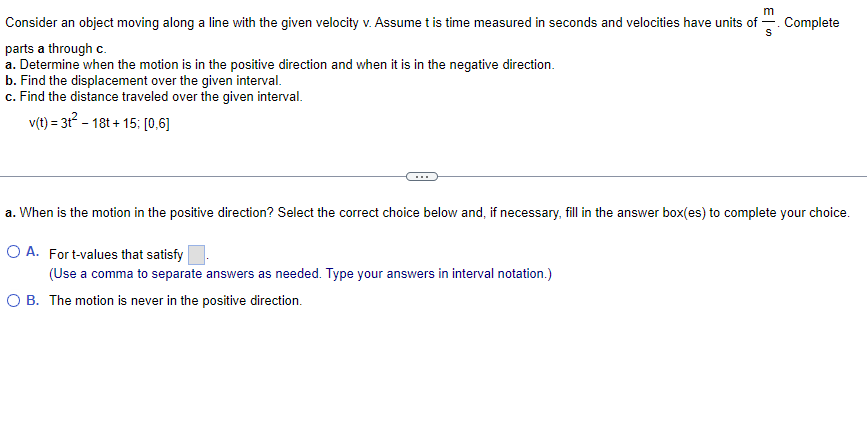 Solved Consider an object moving along a line with the given | Chegg.com