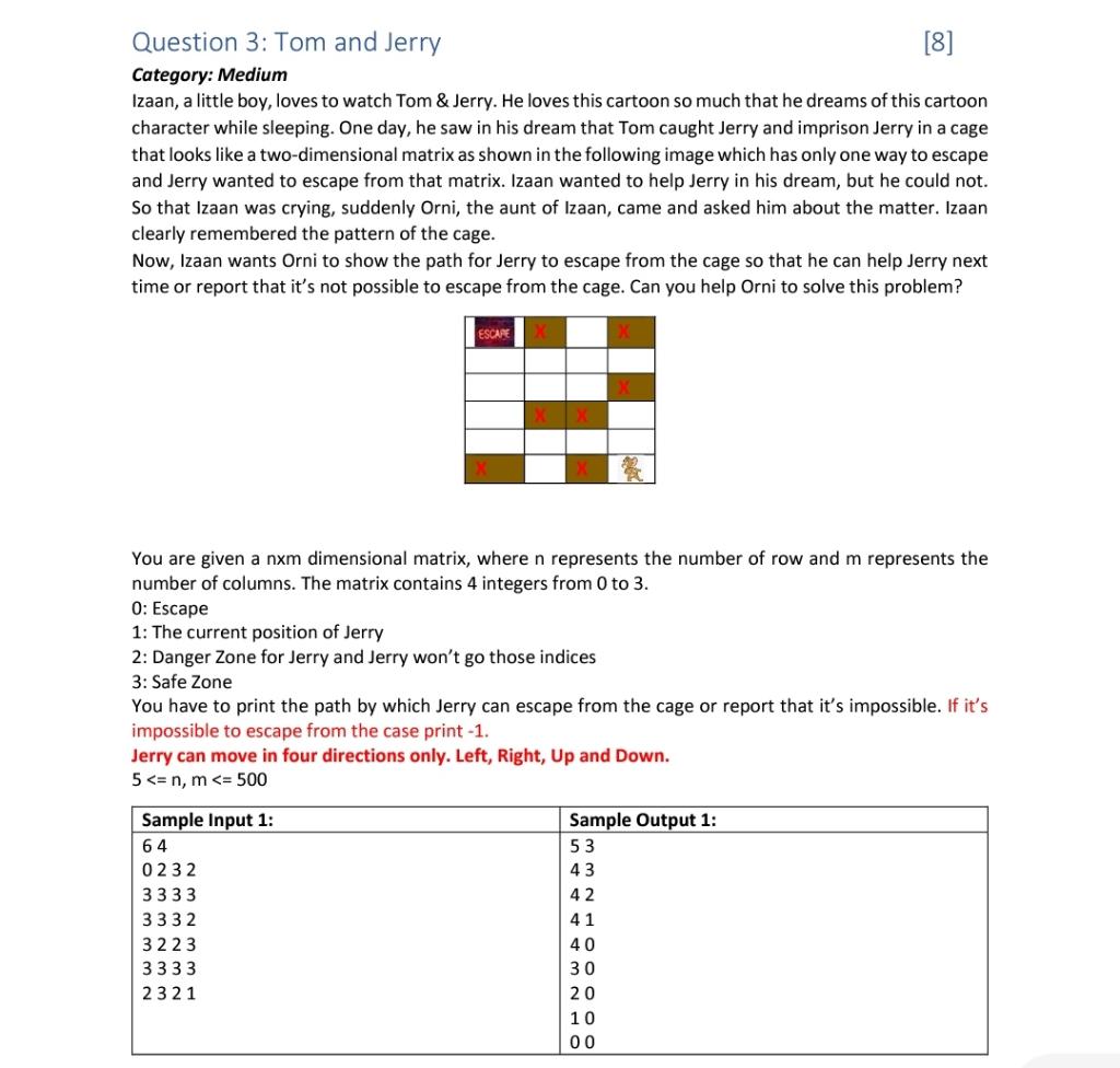 Solved Question 3: Tom and Jerry [8] Category: Medium Izaan, | Chegg.com