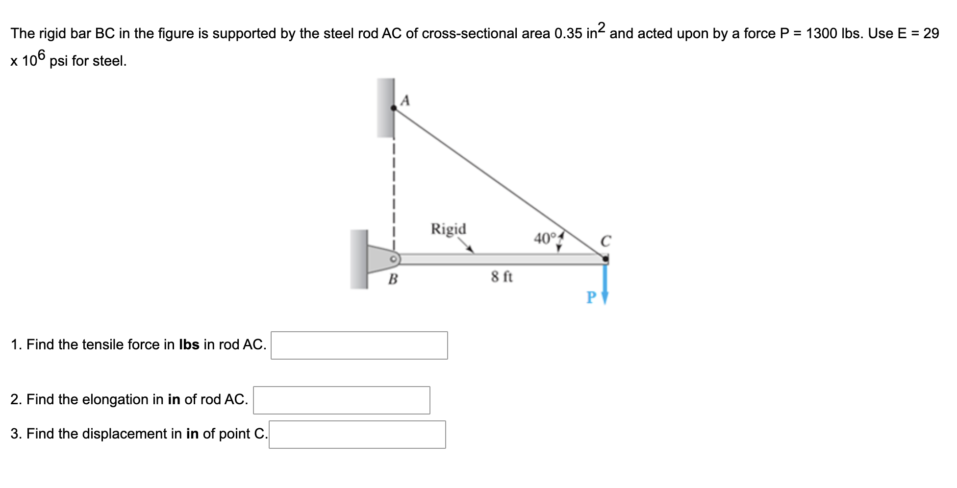 Solved The rigid bar BC in the figure is supported by the | Chegg.com