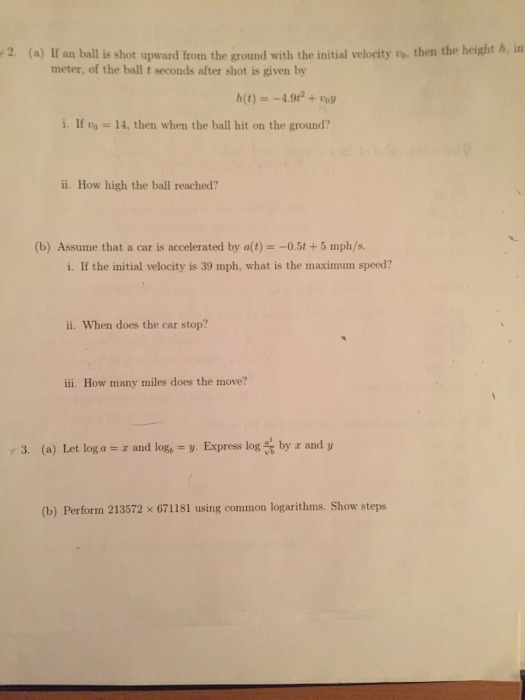 Solved (a) If an ball is shot upward from the ground with | Chegg.com