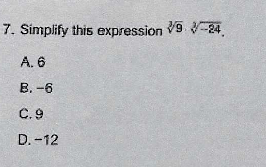 Solved Simplify this expression 93*-243.A. 6B, -6C. 9D. -12 | Chegg.com
