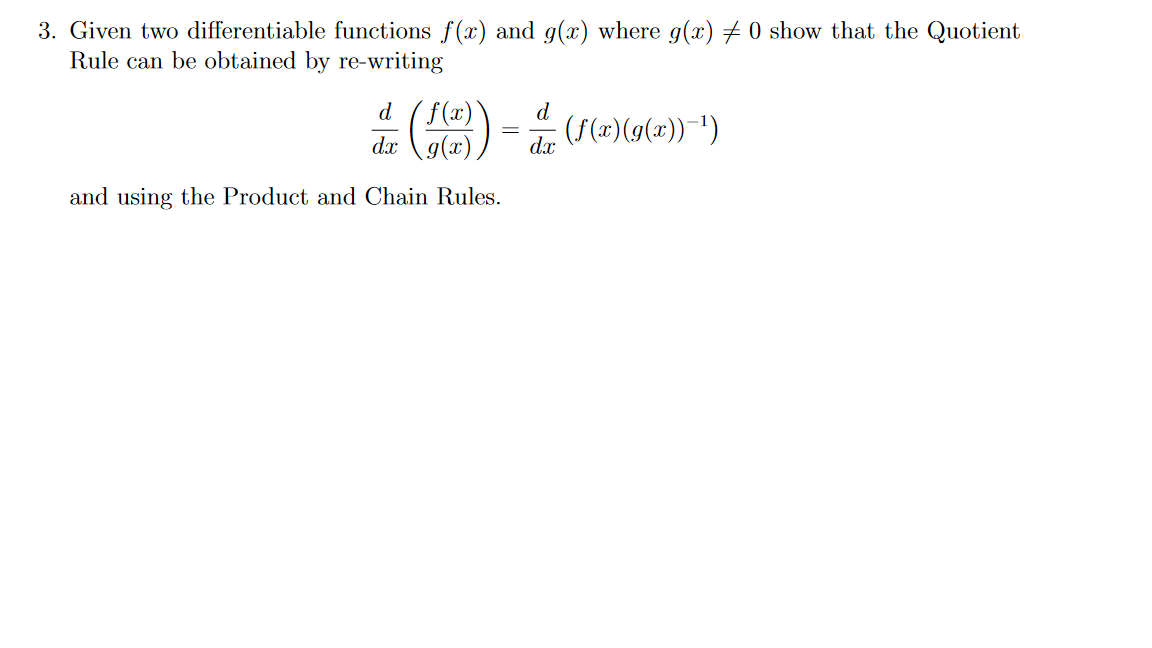 Solved 3. Given two differentiable functions f(x) and g(x) | Chegg.com