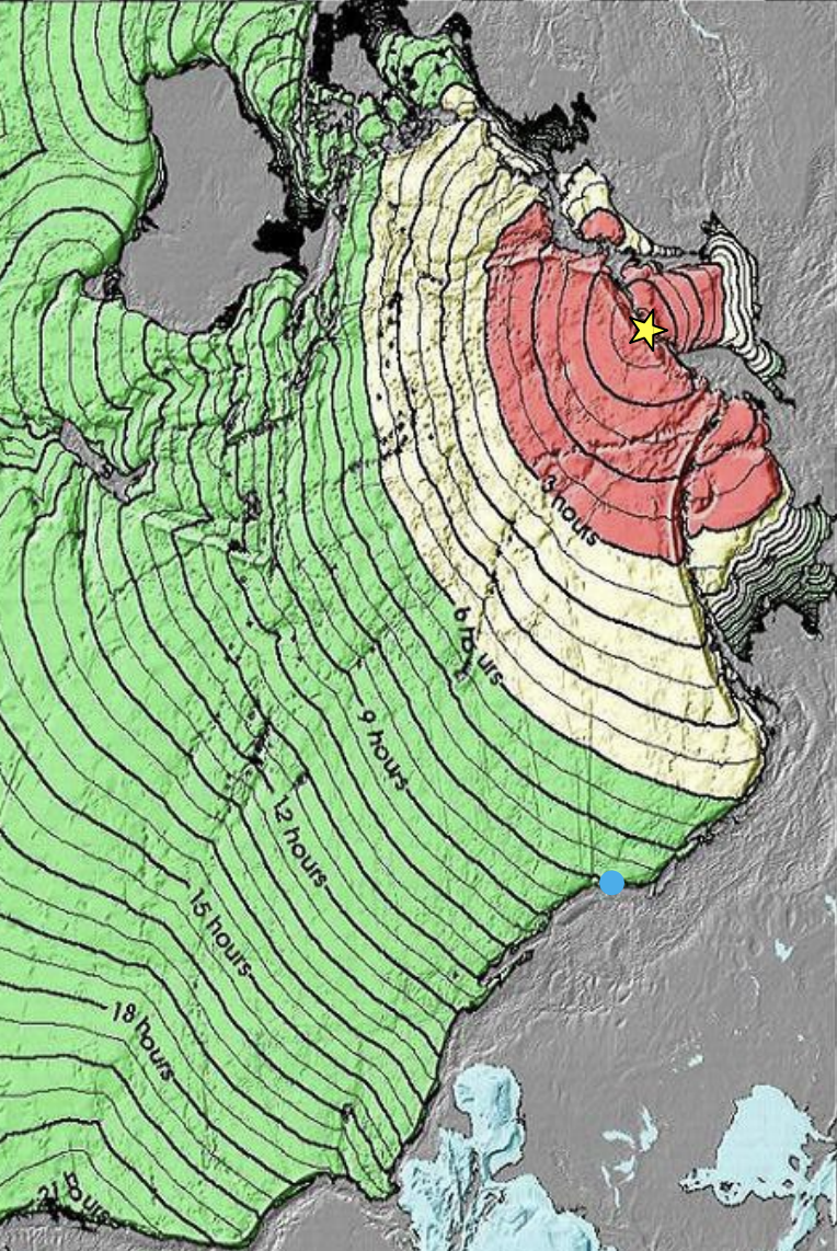 Solved Tsunami Travel Time Maps: Look at the Tsunami | Chegg.com