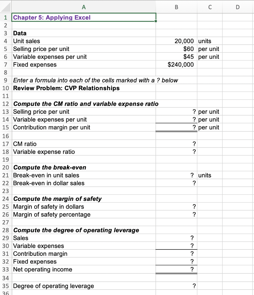 Solved Download the Applying Excel form and enter formulas | Chegg.com