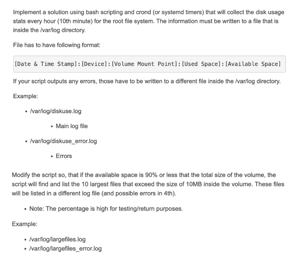 Implement a solution using bash scripting and crond | Chegg.com