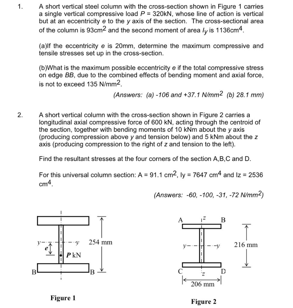 Solved 1. A short vertical steel column with the | Chegg.com