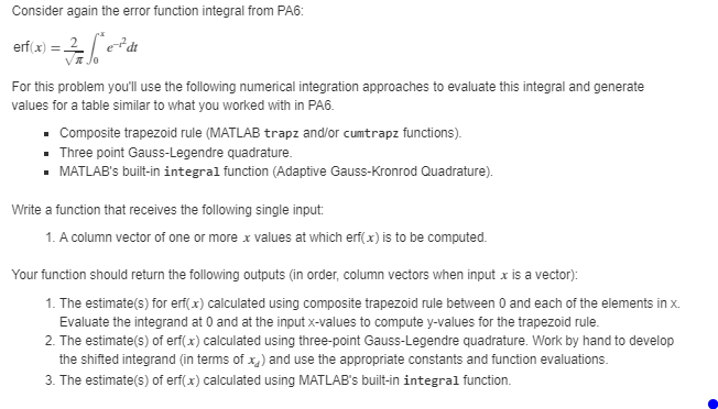 Solved Consider again the error function integral from PA6. | Chegg.com