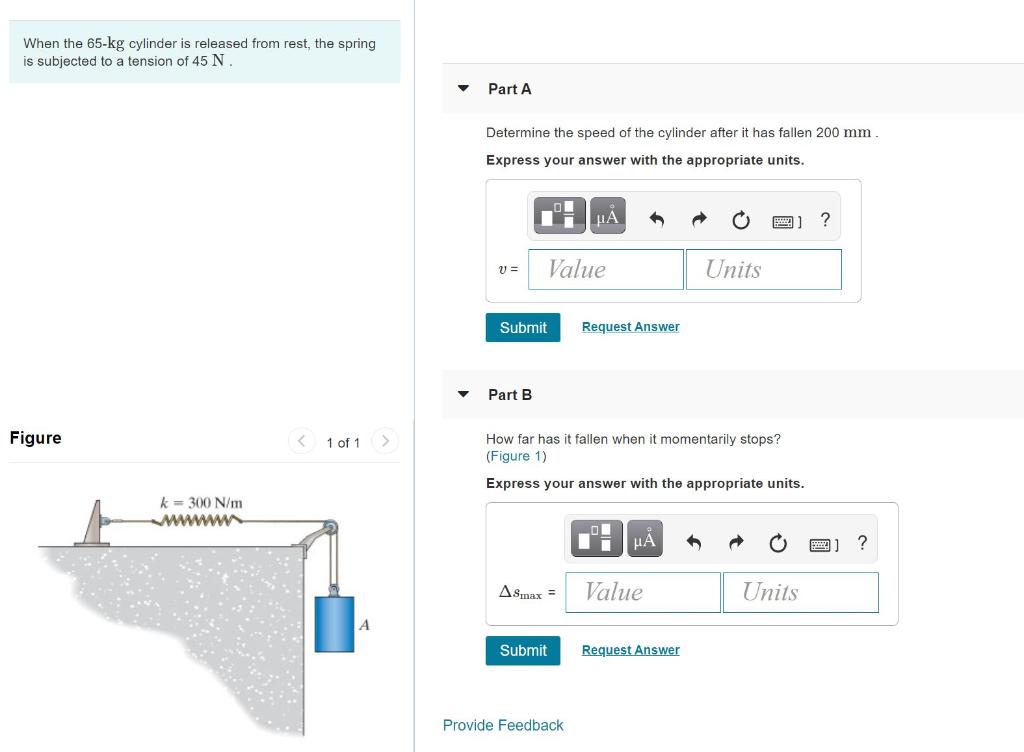 Solved When the 65-kg cylinder is released from rest, the | Chegg.com