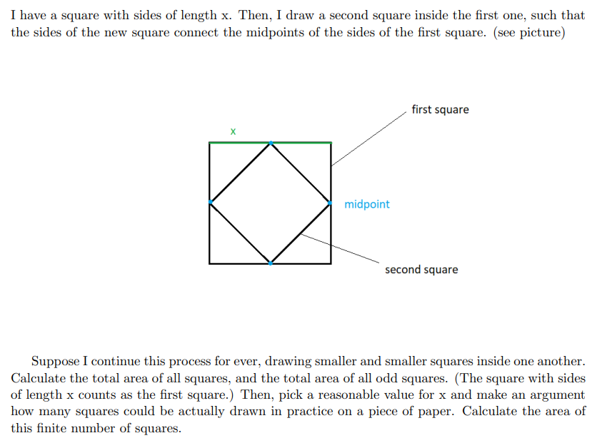 Solved I have a square with sides of length x. Then, I draw | Chegg.com