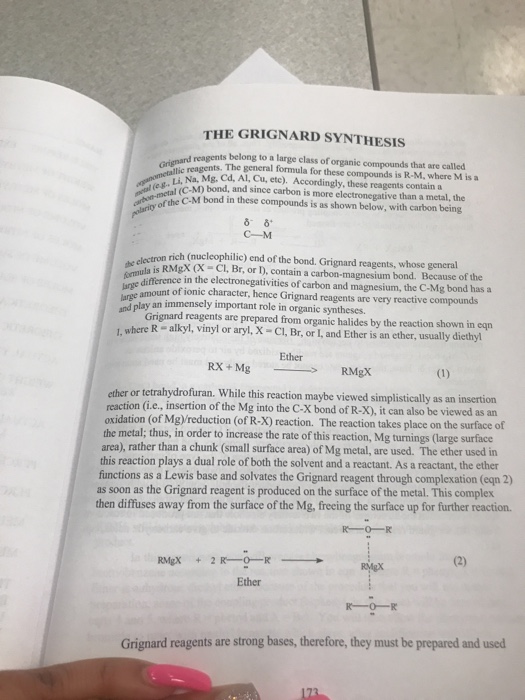 Solved THE GRIGNARD SYNTHESIS reagents belong to a large | Chegg.com