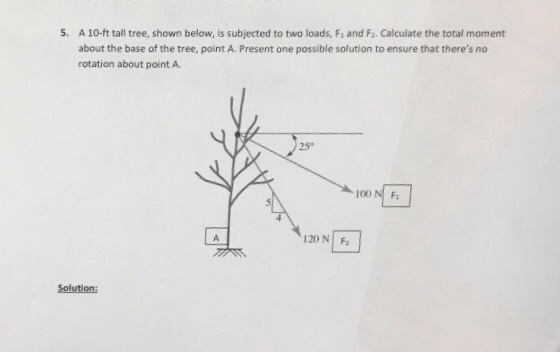 Solved A 10-ft tall tree, shown below, is subjected to two | Chegg.com