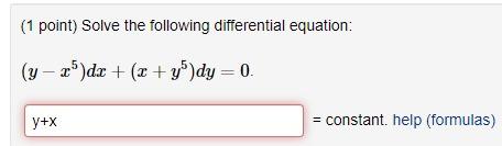 Solved (1 point) Solve the following differential equation: | Chegg.com