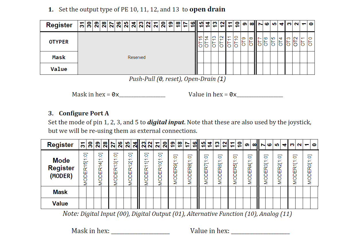 Mask (MODER) Register Mode Register Value Mask OTYPER | Chegg.com
