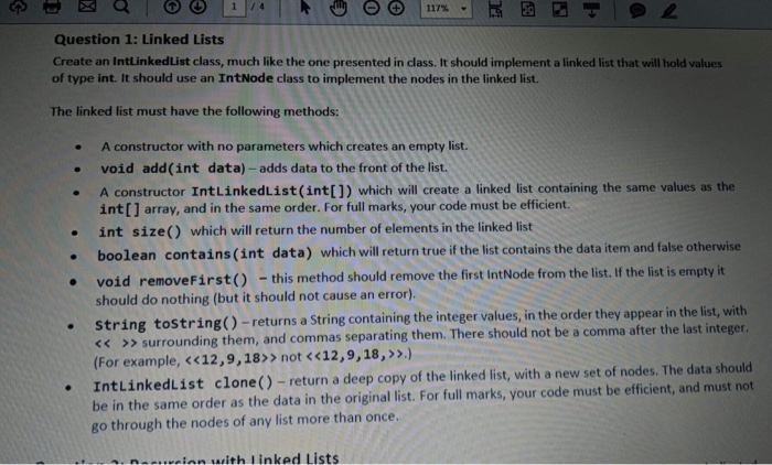 Solved Add the following methods to your IntLinkedList. | Chegg.com