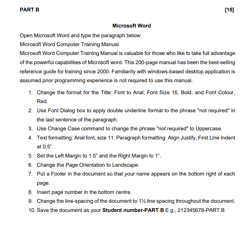 Solved PART B [15] Microsoft Word Open Microsoft Word and | Chegg.com