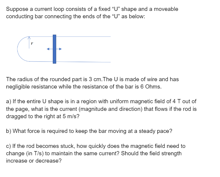 Solved Suppose a current loop consists of a fixed "U" shape | Chegg.com