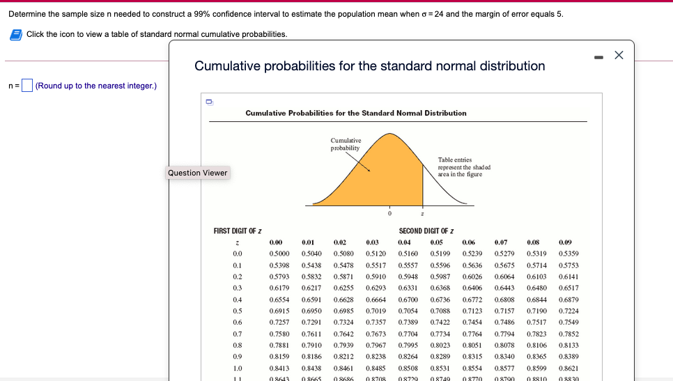 Solved Determine the sample size n needed to construct a 99% | Chegg.com