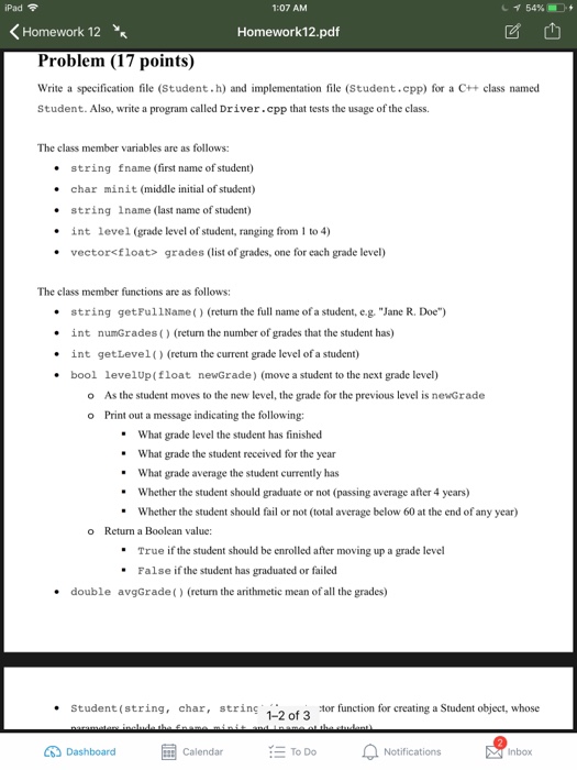 Solved Write a specification file (Student.h) and | Chegg.com